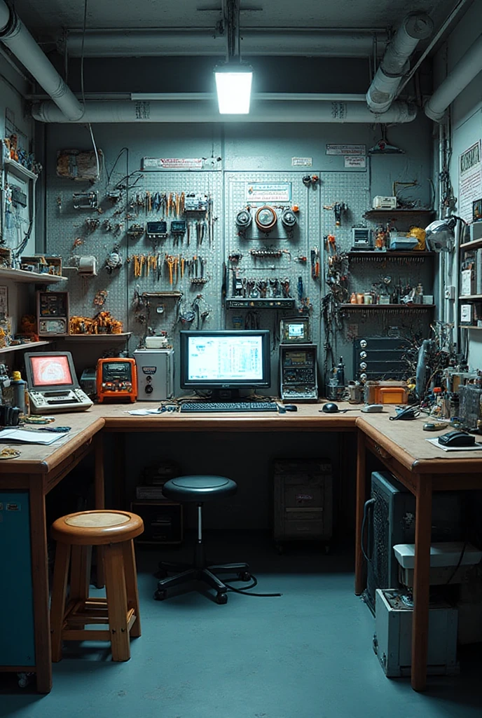 A workshop or laboratory properly equipped and organized electronics ...