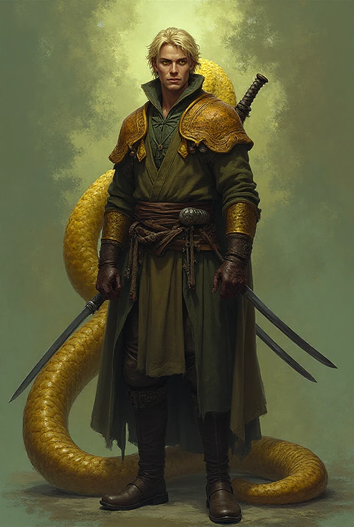 Dark fantasy character, naga , dark tones, warm colors, pale green ...