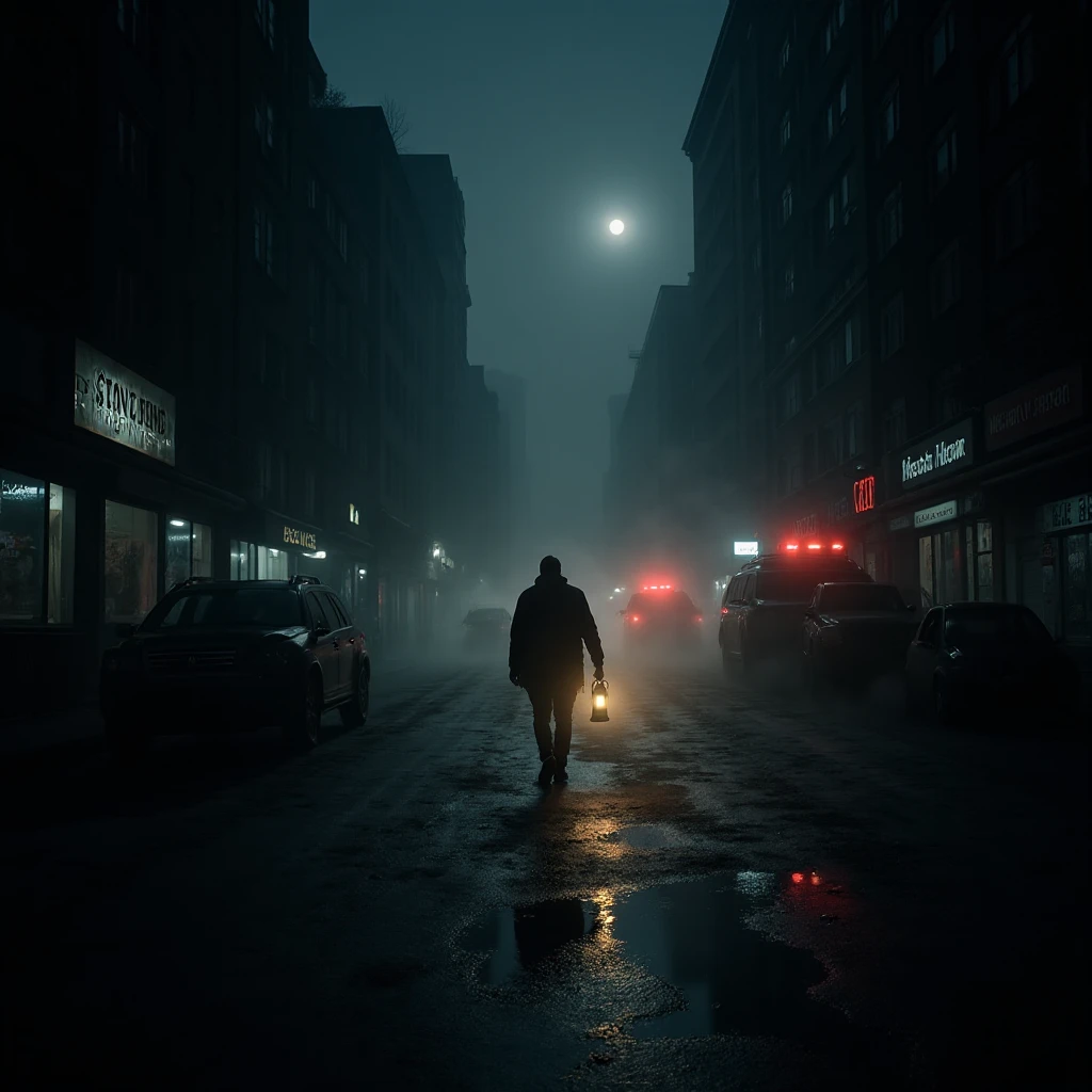 Ultra highres, finely detail, photography, solitary figure with lantern ...