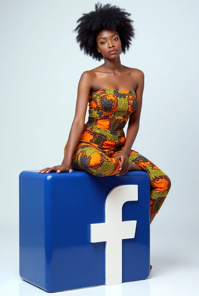 A stylish Northern Nigerian woman sitting confidently on a large 3D ...