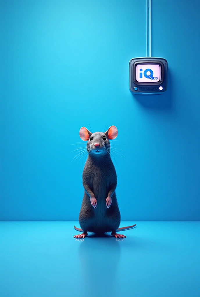 "Clean blue studio background like in the reference image, a rat ...