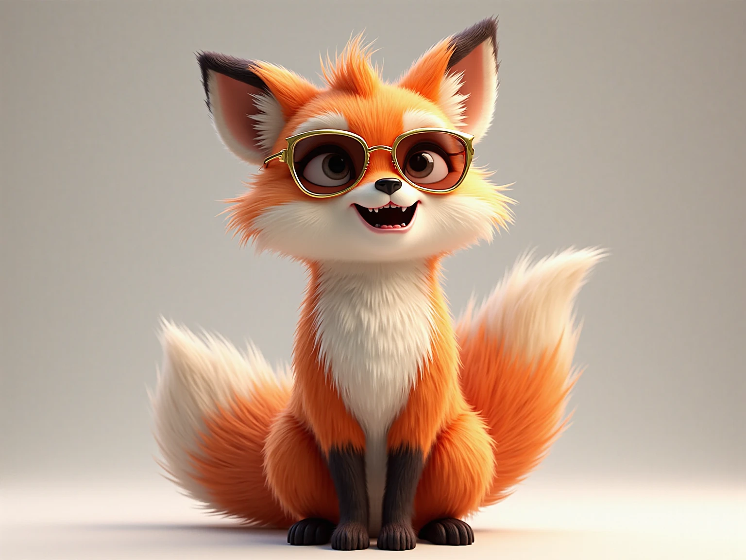 A semi-realistic anthropomorphic fox with detailed soft fur, big ...