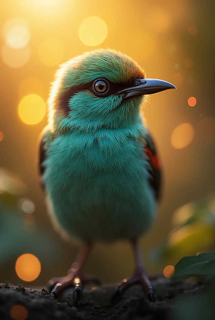 A mesmerizing close-up portrait of a beautiful little bird illuminated ...