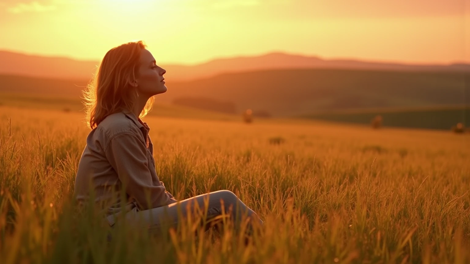 Ellie Arroway (Jodie Foster 1987) sitting alone in a vast golden ...