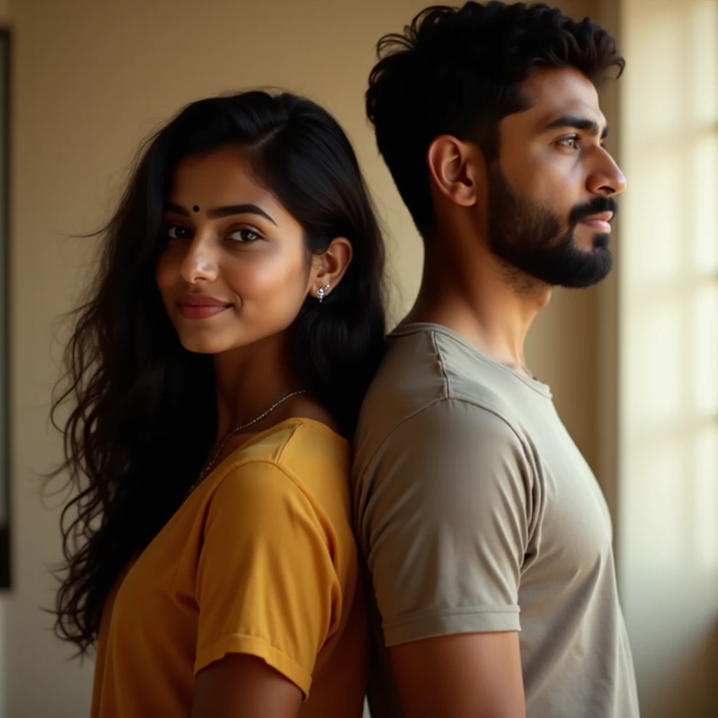 Prompt👇 Create a soft, cinematic medium-shot portrait of a young South ...