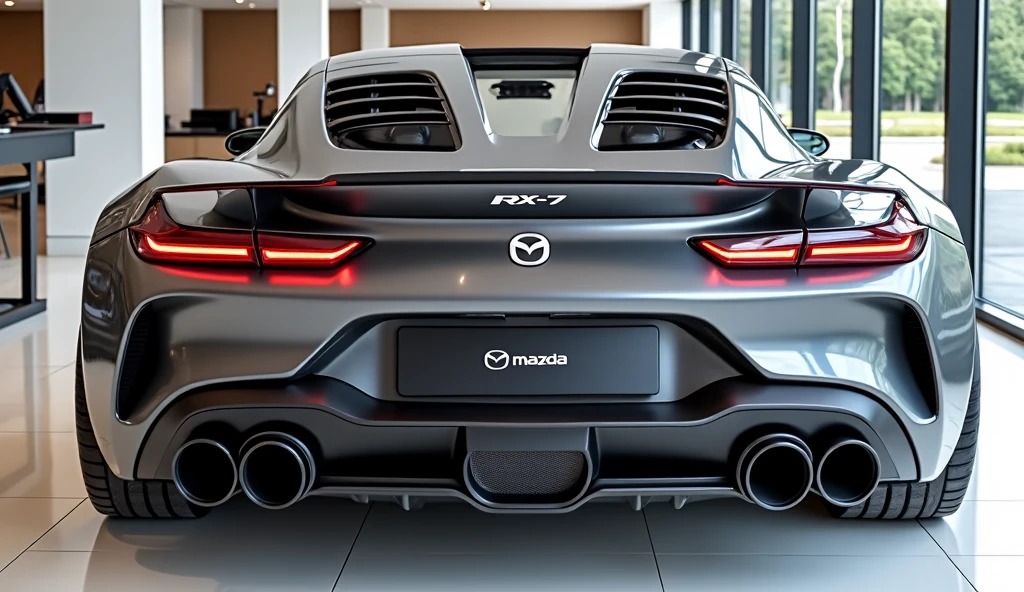 “Ultra-realistic rear view of a modern Mazda RX-7 concept car inside a ...