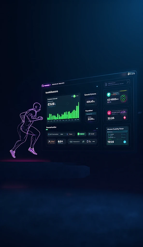 Prompt (EN) A modern dark-themed sports web dashboard UI. Large central ...