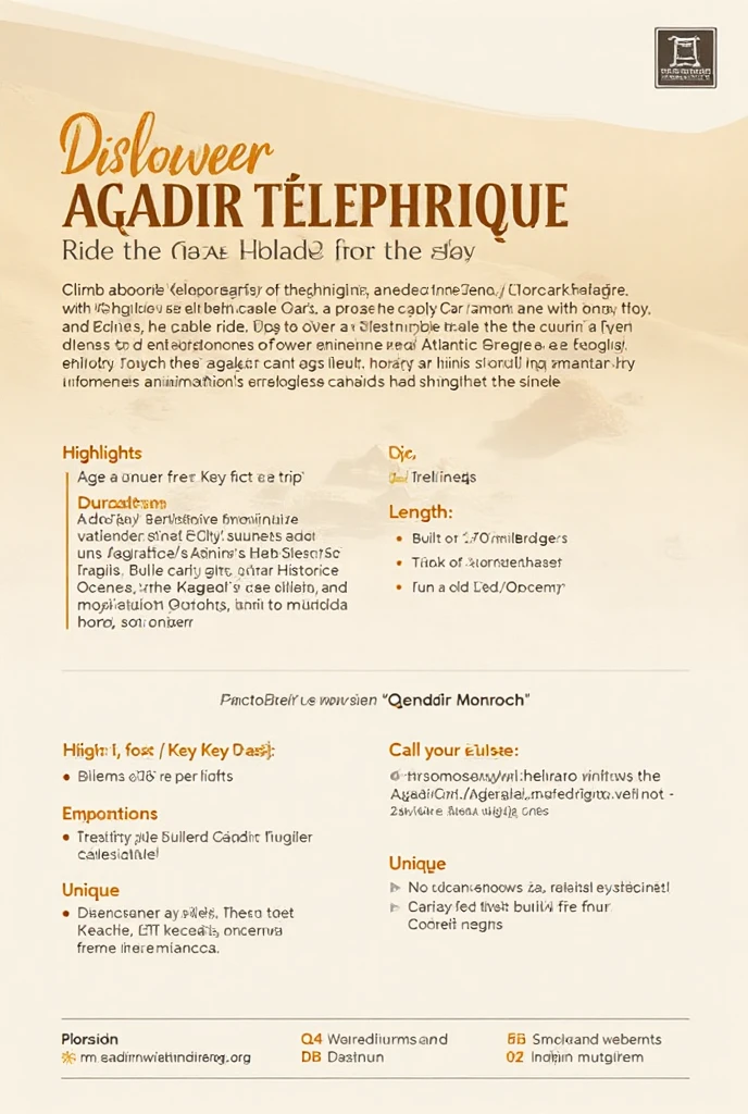 Prompt: "Create a clean, modern A4 poster about the Agadir Téléphérique ...