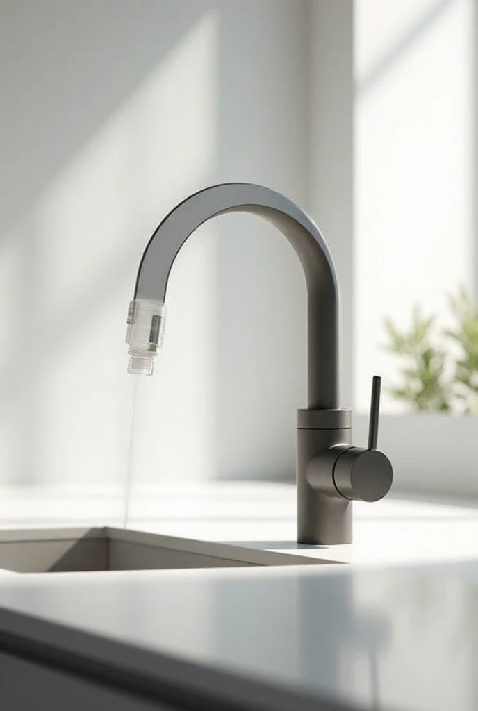 “Minimal matte finish electric water-heating tap mounted on a clean ...