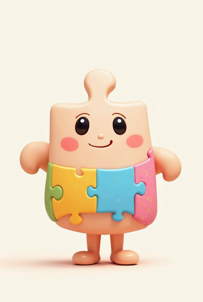 Cartoon-style puzzle piece character, designed with an irregular and ...