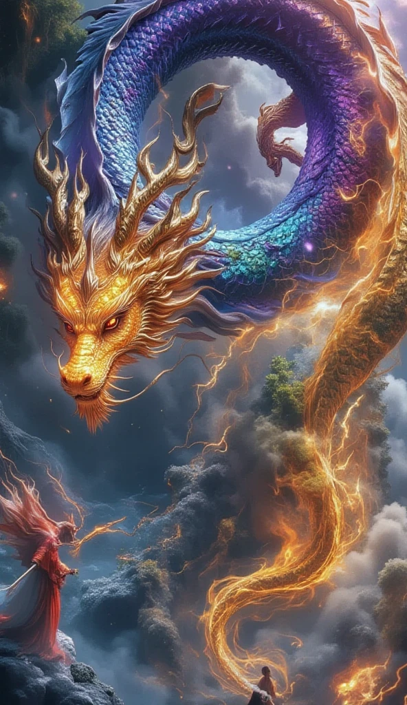 Handsome young man with a Rồng cầu vồng , ((boy wearing long robes ...