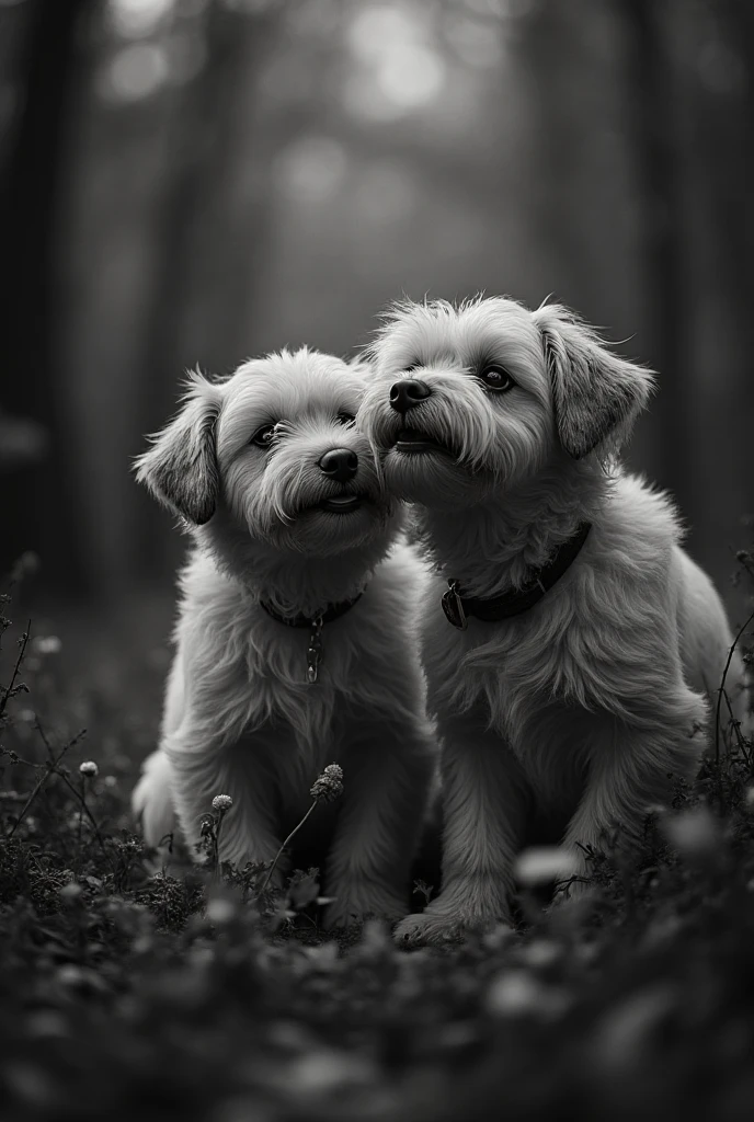 Cinematic frame of dogs and cats, to make a brochure to print in black ...