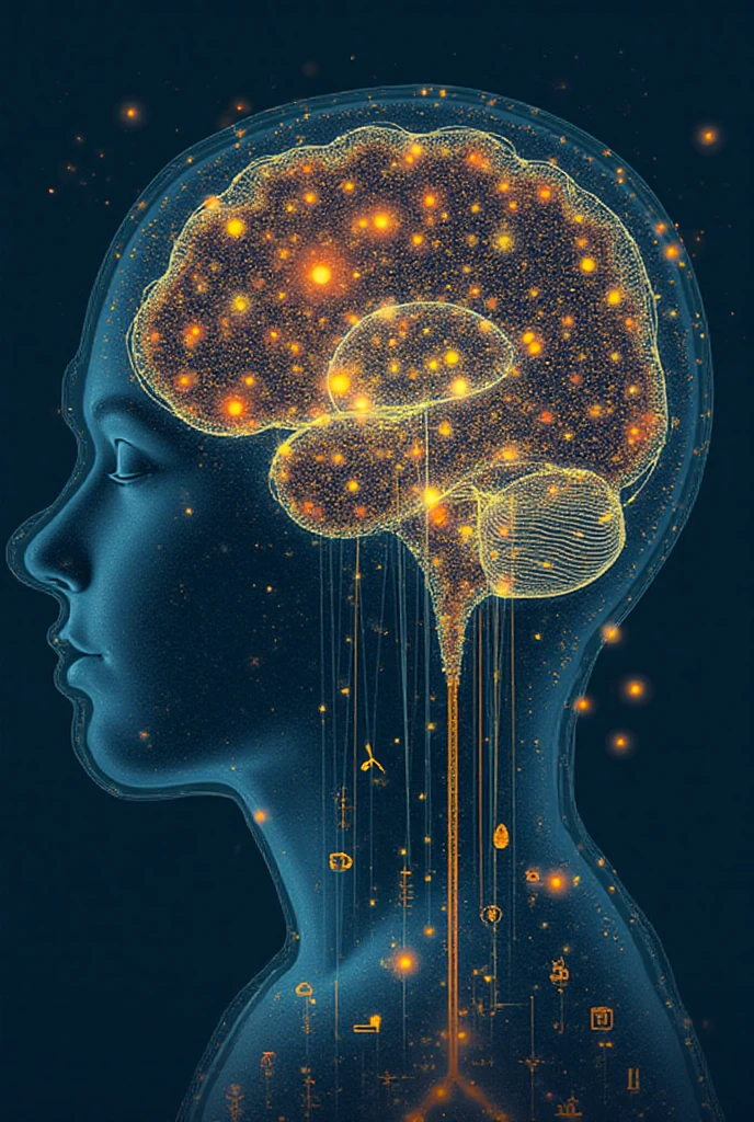 Imagine prompt: Abstract illustration: A stylized human brain outline ...