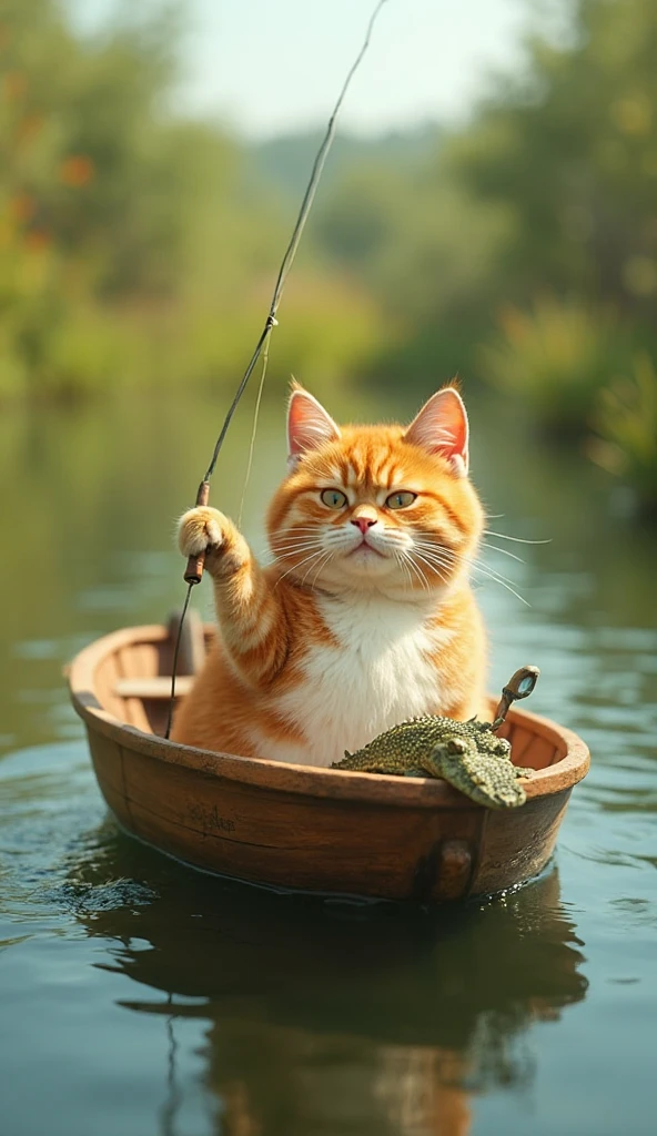 “An ultra-HD 8K cinematic scene of a chubby orange cat with a white ...
