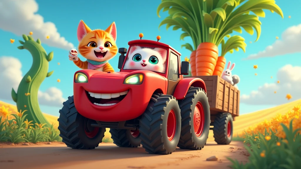 Ultra vibrant, candy-colored, high-saturation kids cartoon illustration ...