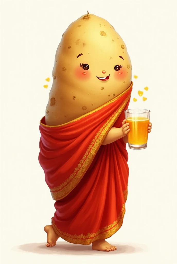 A cute, beautifully detailed potato character wearing a bright red ...