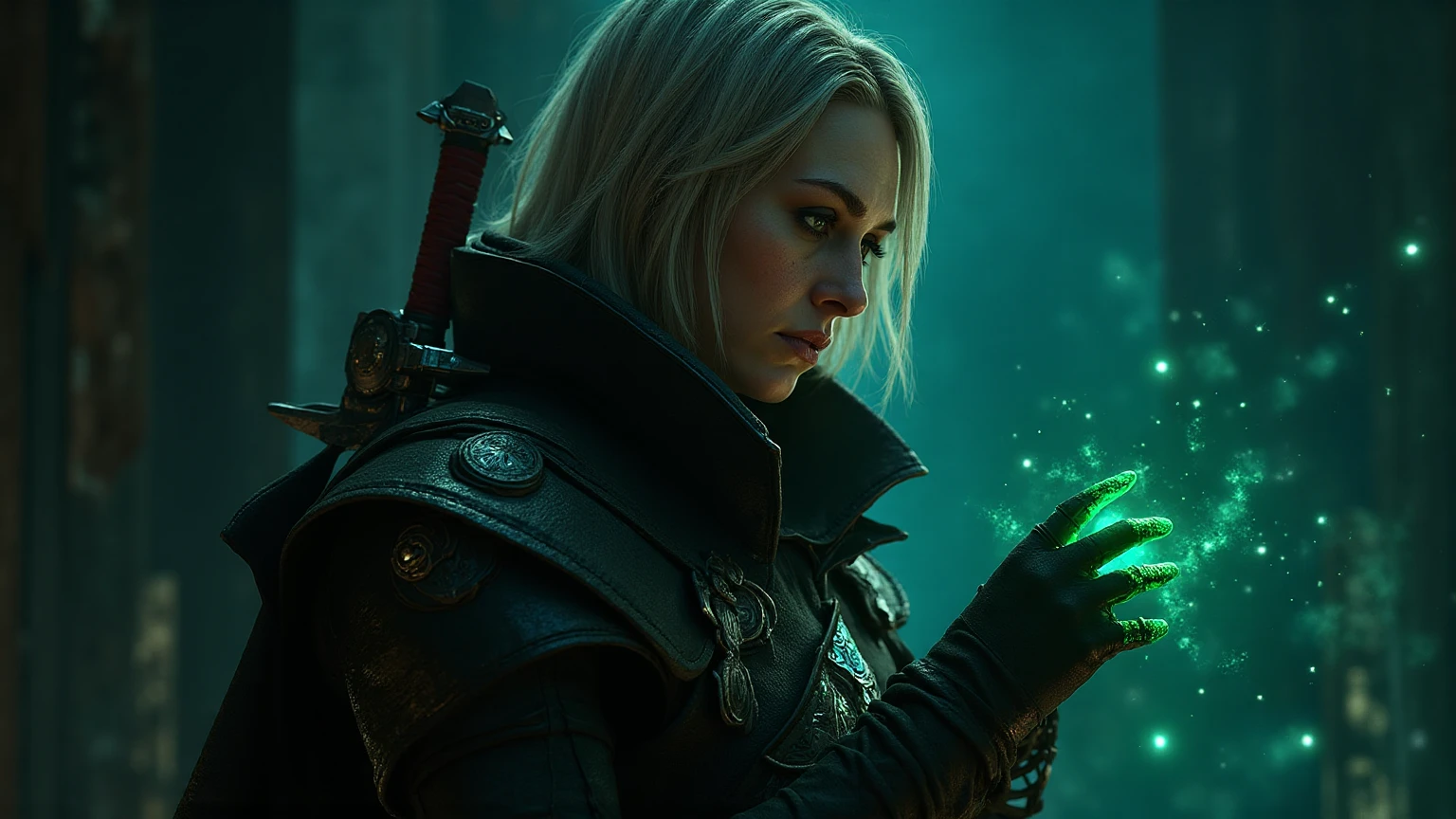 (Gereifte Ciri, Ende 20, with resolute expression, leicht zerzaustem ...