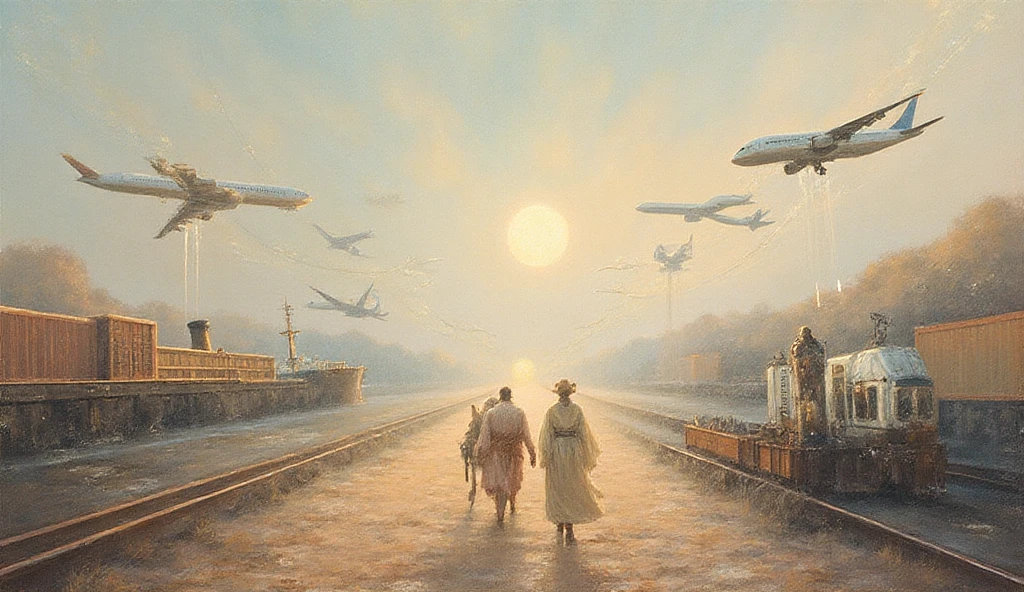 Pastel historical painting of modern parallels to the Silk Road - SeaArt AI