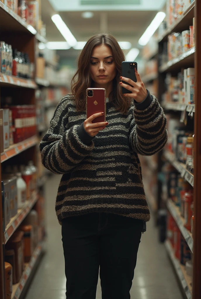 Paraffed woman takes a selfie in the mirror in the closet, was standing ...