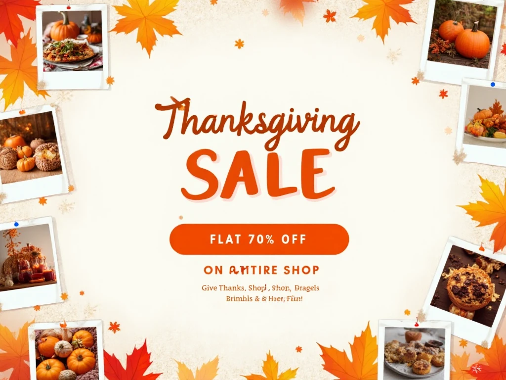 “Wide rectangular Thanksgiving-themed promotional banner with a cozy ...