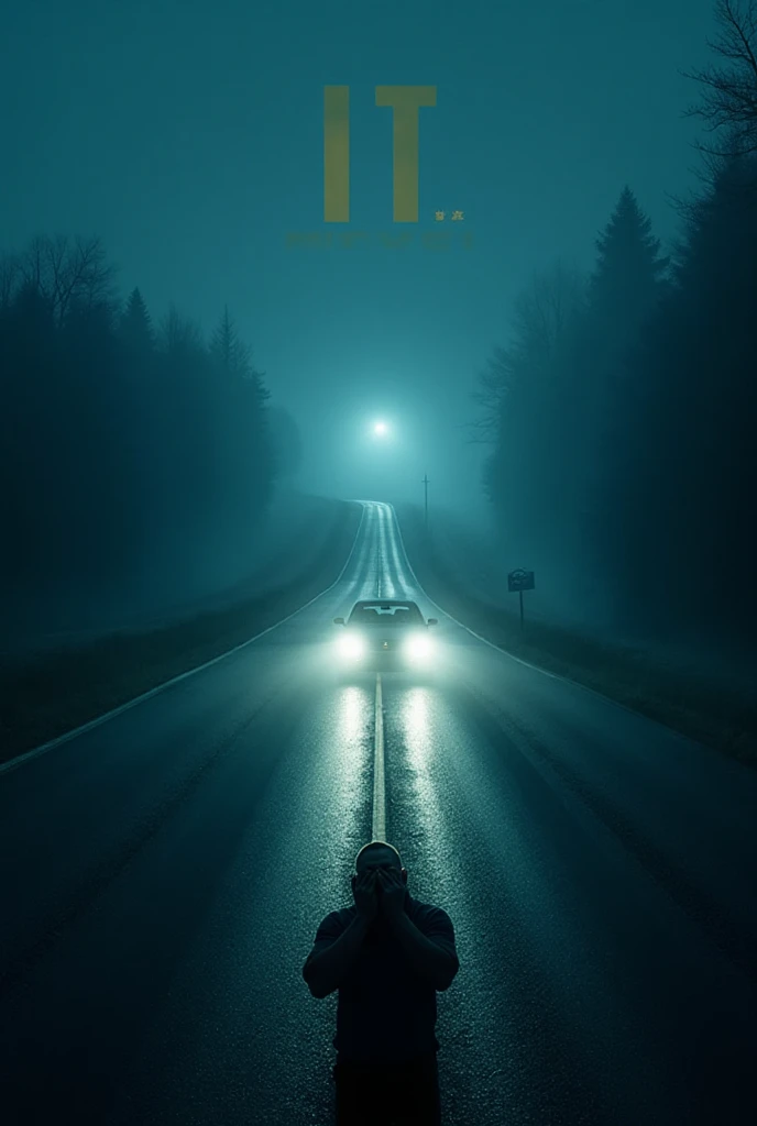 Cinematic, hyper-realistic nighttime highway scene: a deserted two ...