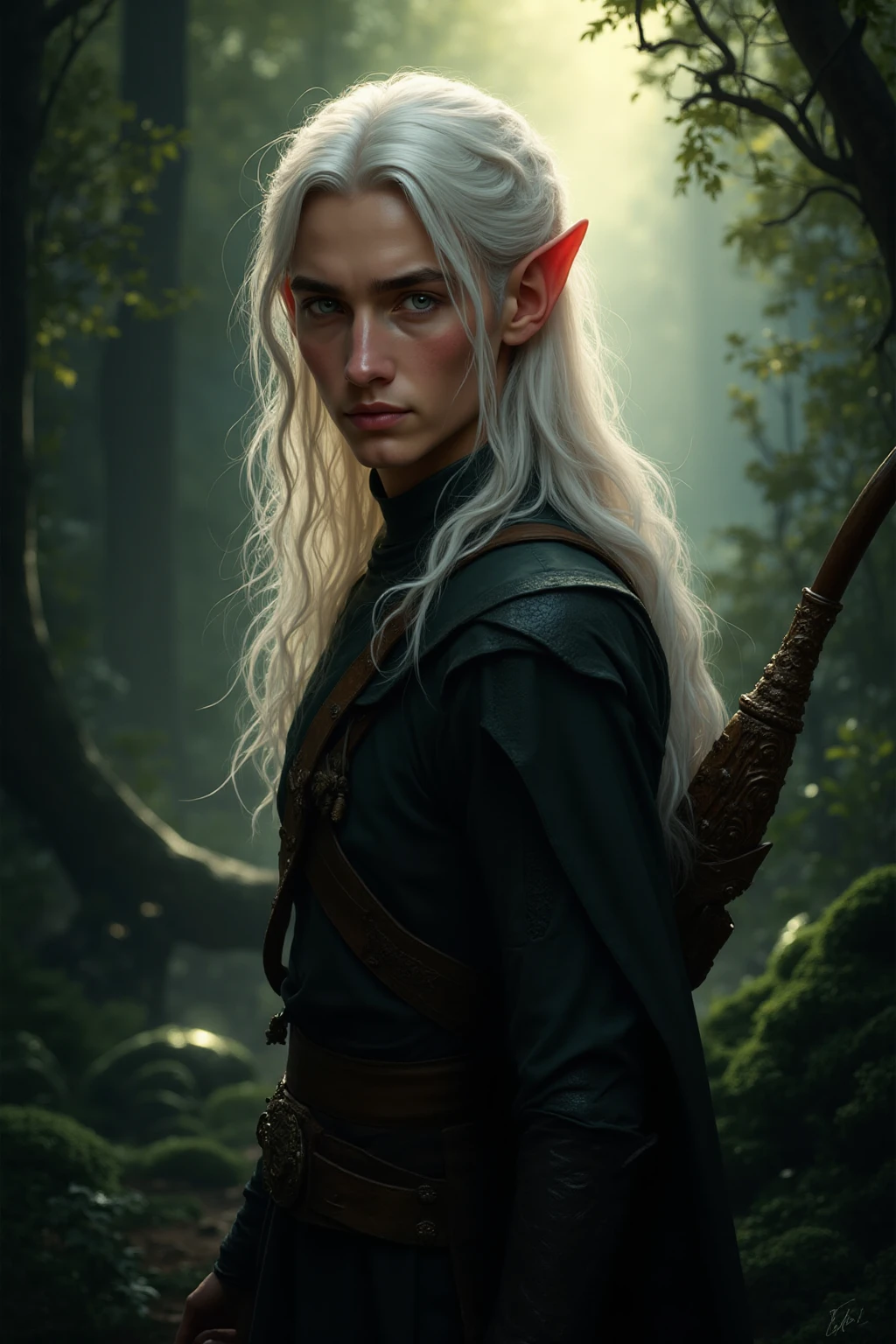 A young male elf with unmistakably masculine features, though refined ...