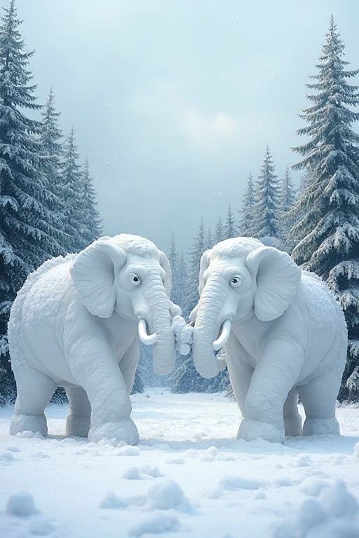 Snowball fight，large elephants whose bodies are made of snow - SeaArt AI