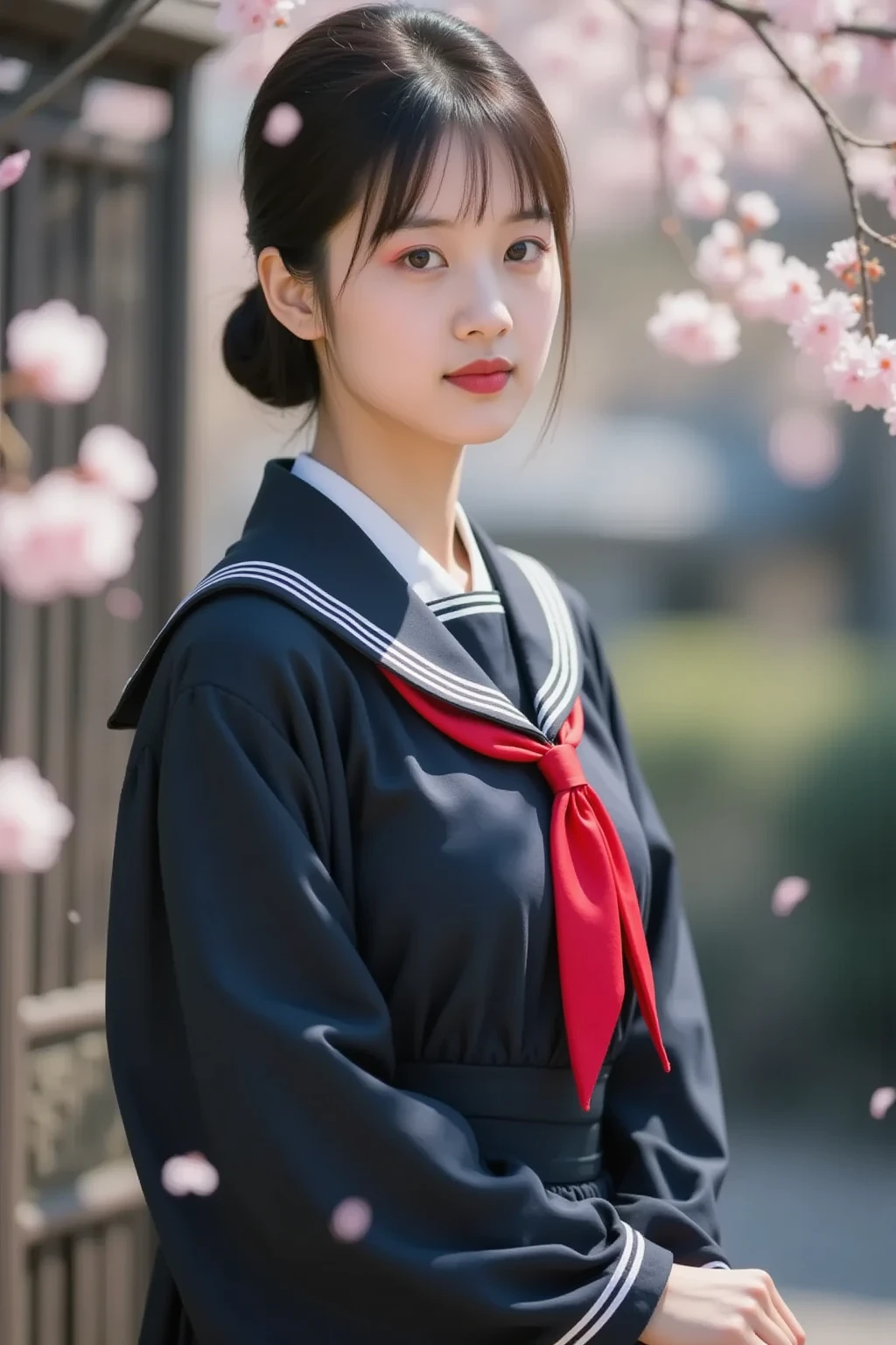 Ultra-realistic close-up portrait of a Japanese female student wearing ...