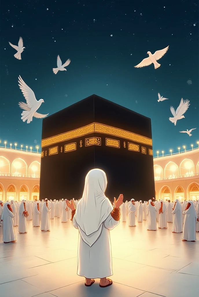 Prompt: "A 5 to Muslim standing alone in front of the Kaaba - SeaArt AI