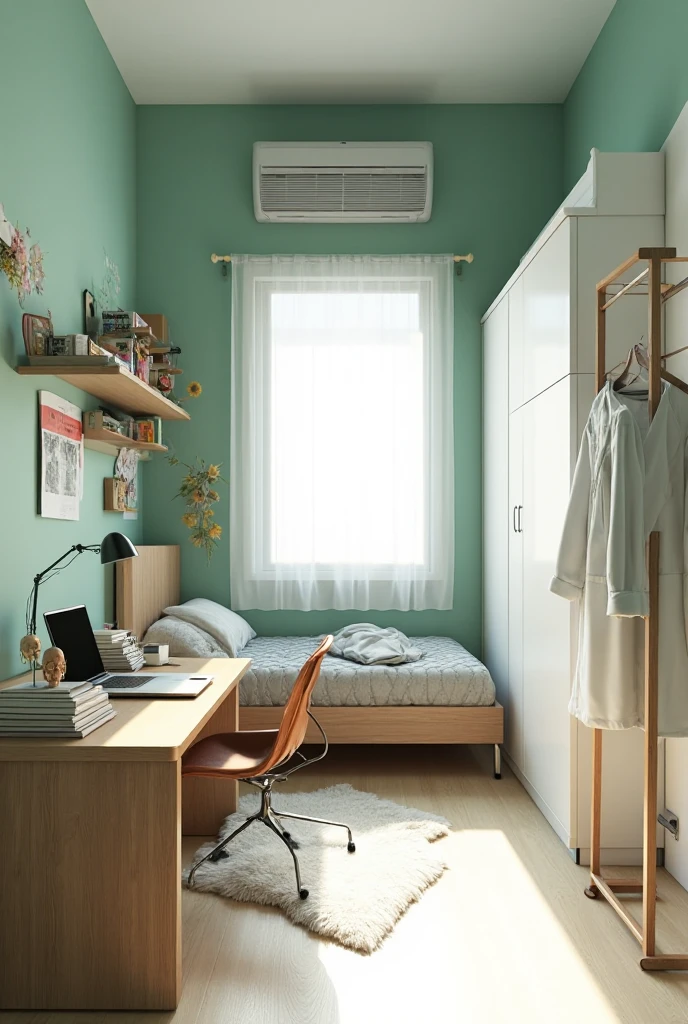 Realistic small bedroom interior design for a medical student - SeaArt AI