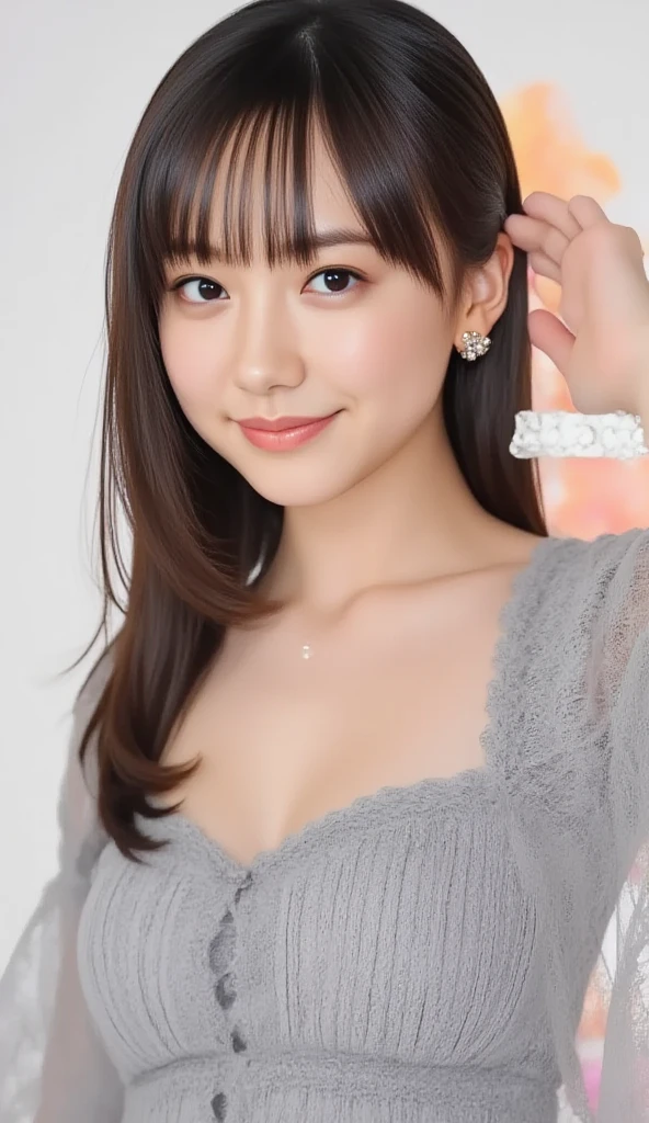 A modern Japanese girl is raising her hands above her shoulders - SeaArt AI