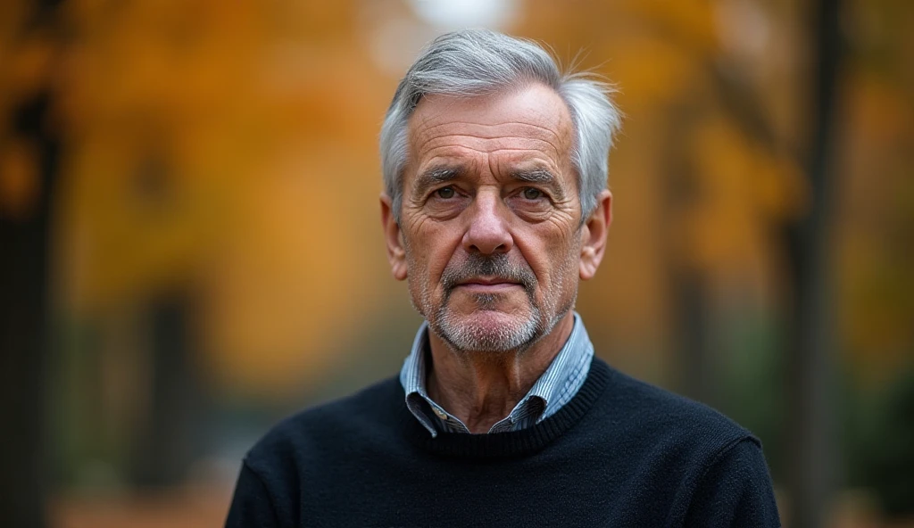 Close-up waist-up professional portrait of a 65-year-old Slavic man ...