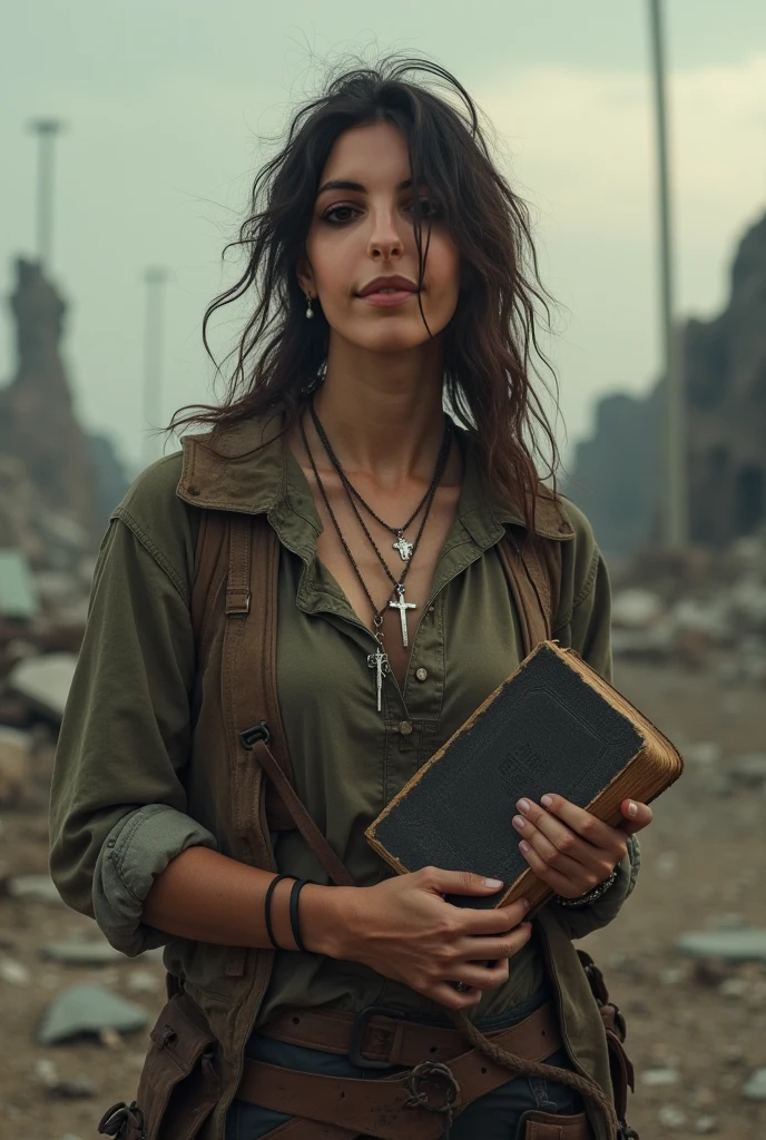 Post apocalyptic transgender Christian woman wearing cross and holding ...