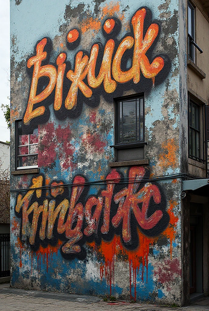 Create 50 photos of different building walls with graffiti lettering ...