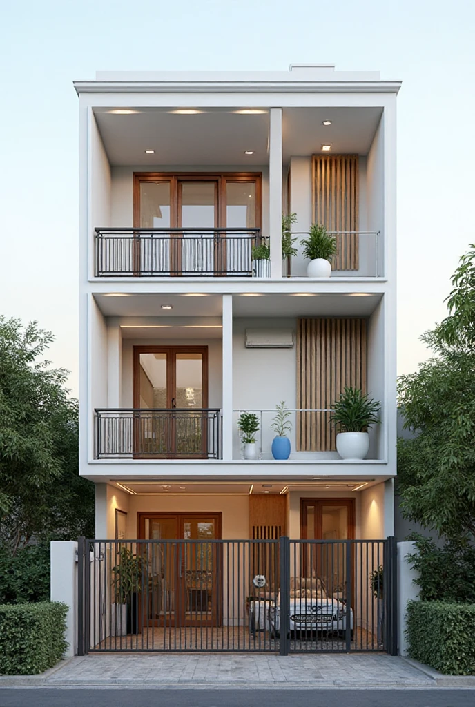 True 3D exterior perspective of a 3-storey pipe house modernity - SeaArt AI