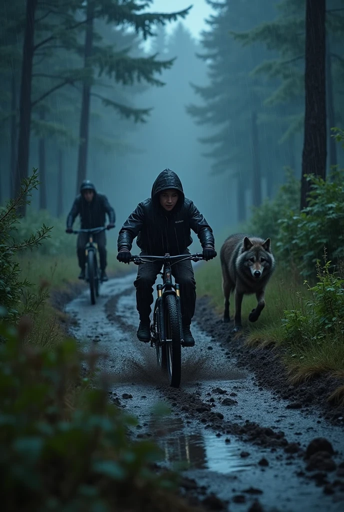 wolves chasing boys in jungle