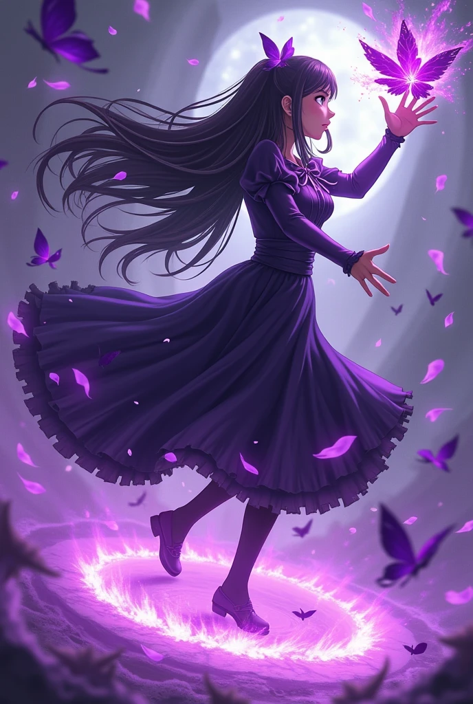 Anime-style Black Clover character, female mage, INTJ aura, dark purple ...