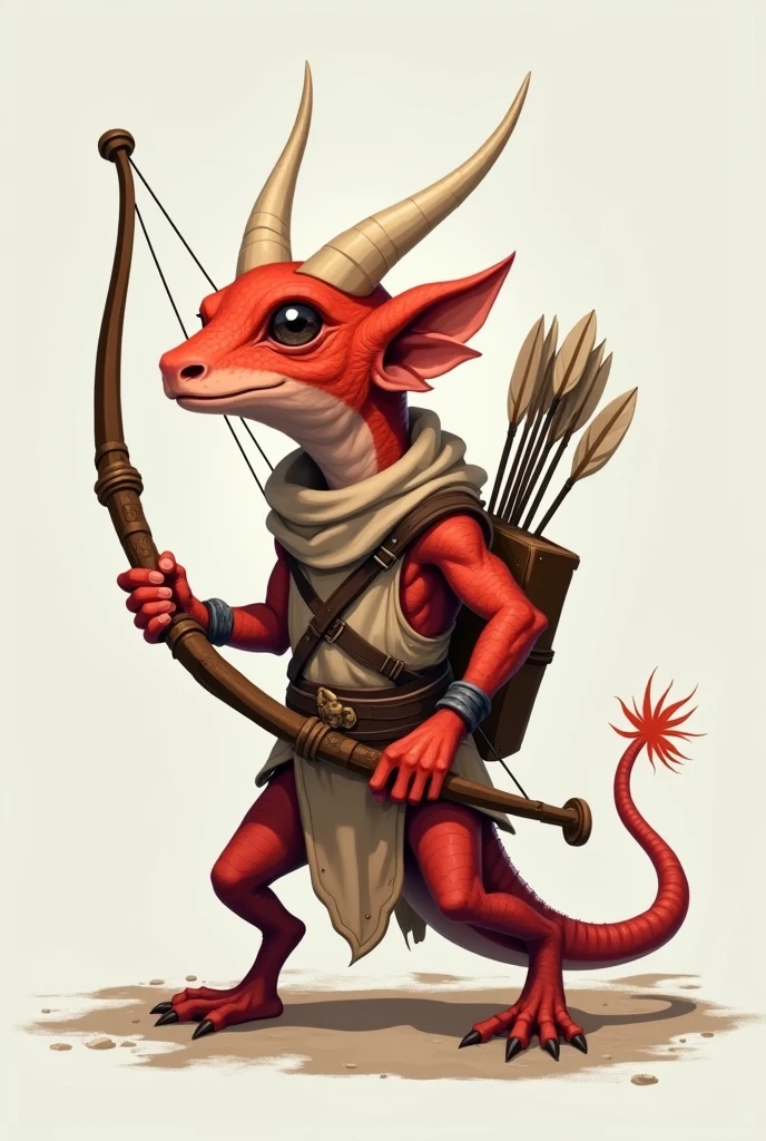 Concept art style illustration of a tiny lizard man with red scaly skin ...