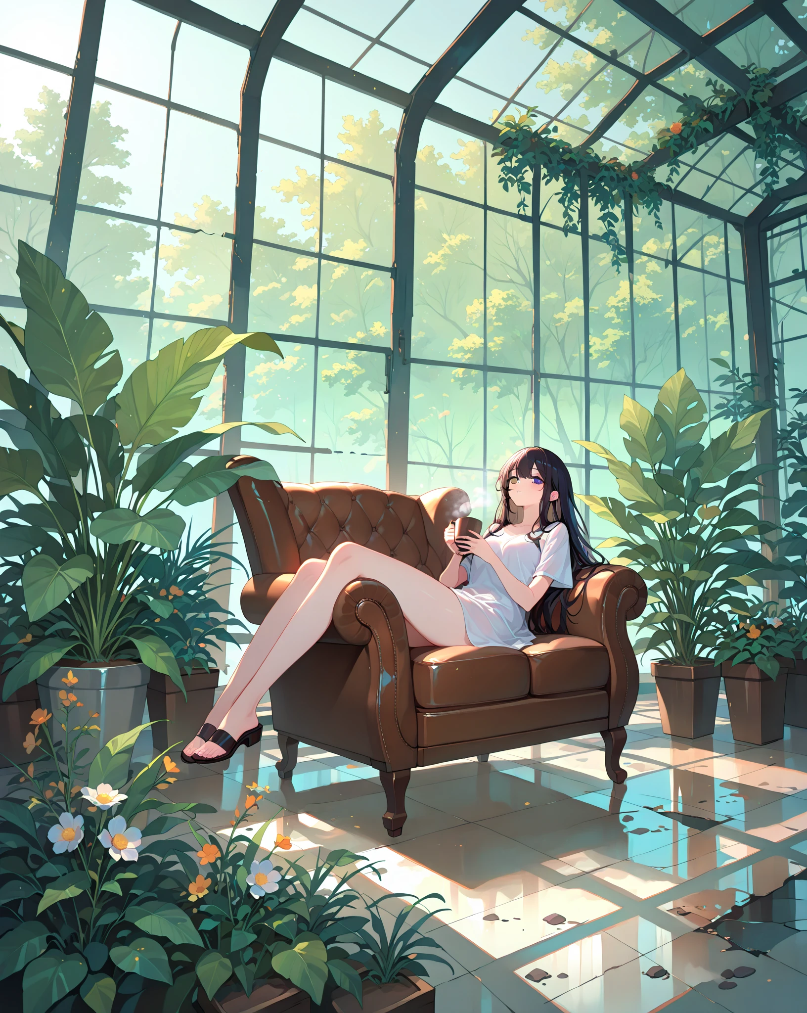 1girl, solo, masterpiece, best quality, girl resting in a giant glass ...