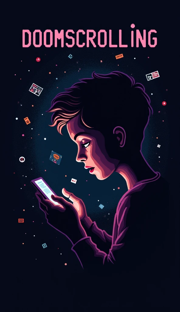 Pixel art illustration, dark moody atmosphere, silhouette of a human ...