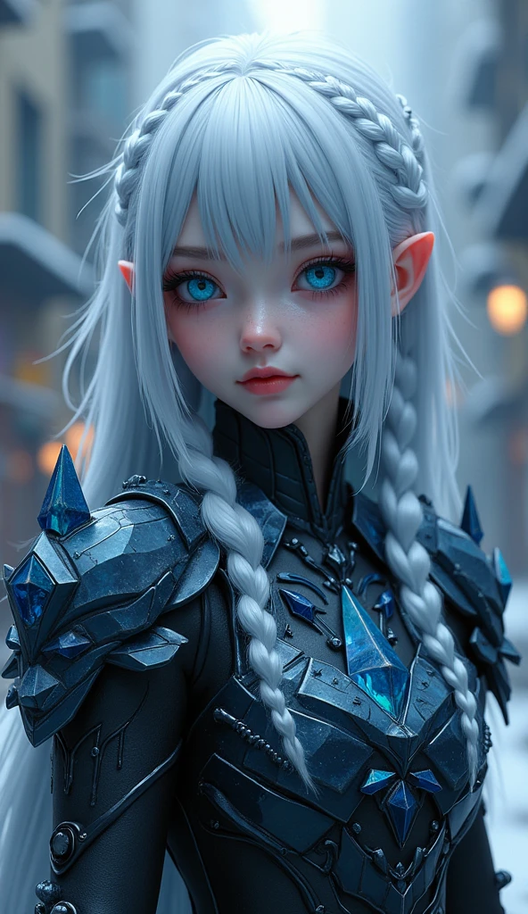 Stylized avatar of a glacial goth girl with silvery-white hair - SeaArt AI