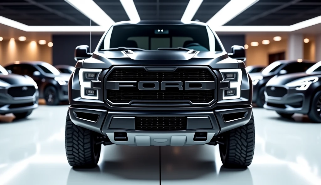 “Ultra-realistic front full view of a 2026 Black Mamba Ford 4x4 pickup ...