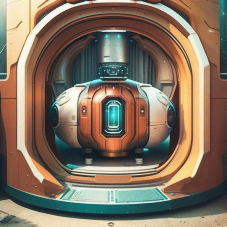 A close up of a futuristic looking machine in a building - SeaArt AI