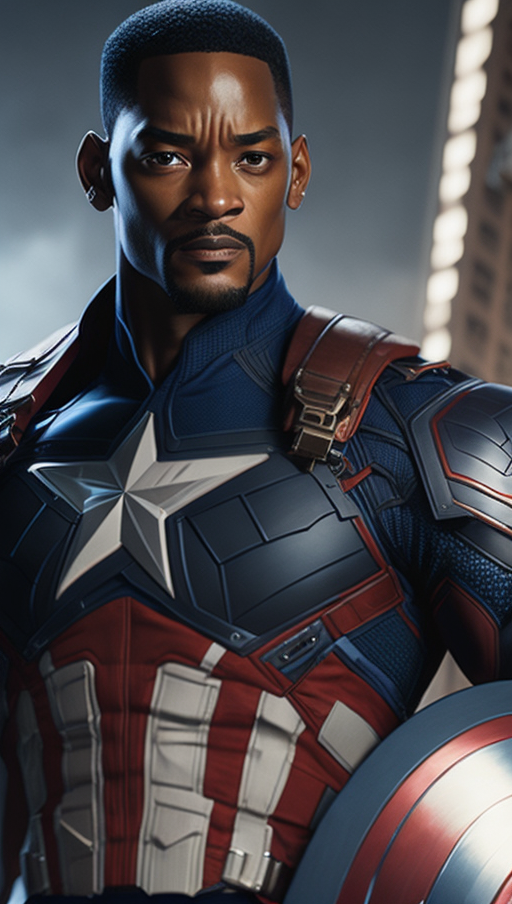 A close up of a man in a captain america costume holding a shield ...