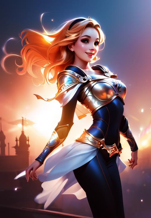 A woman in a black and gold outfit holding a sword - SeaArt AI