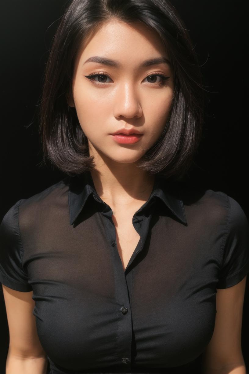 A close up of a woman in a black shirt posing for a picture - SeaArt AI