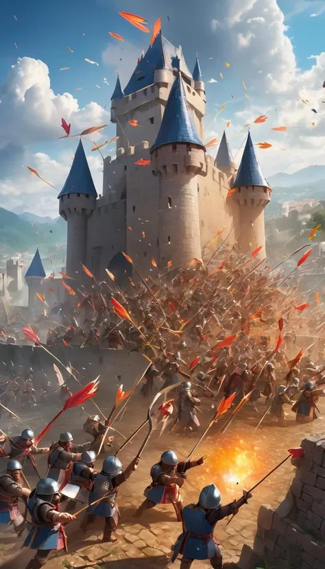 A group of knights are fighting in front of a castle - SeaArt AI