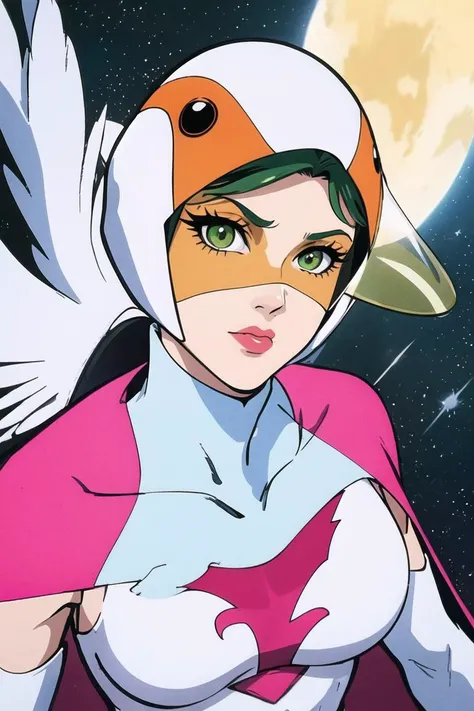 A close up of a woman in a costume with a bird on her head - SeaArt AI