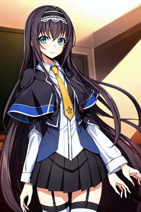 Anime girl with long black hair and blue eyes in a school uniform ...