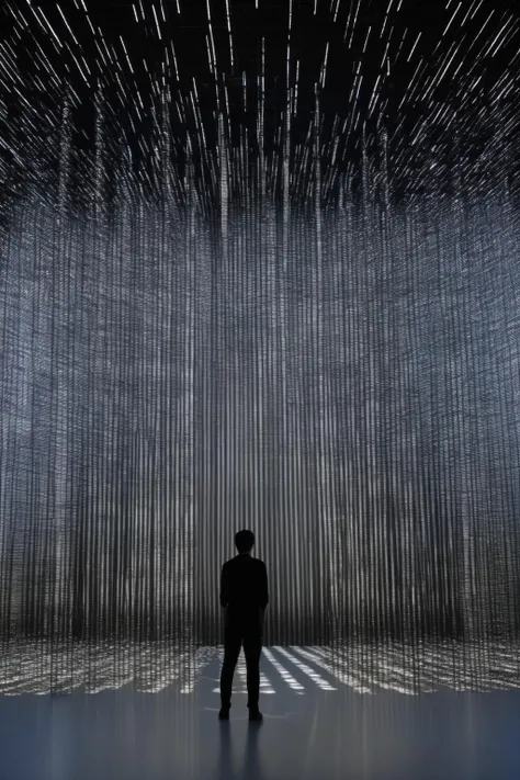 A man standing in front of a wall of lights - SeaArt AI